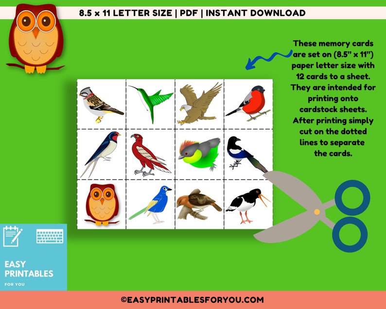 Birds Matching Game | Birds Memory Match Game | Printable Memory Cards ...