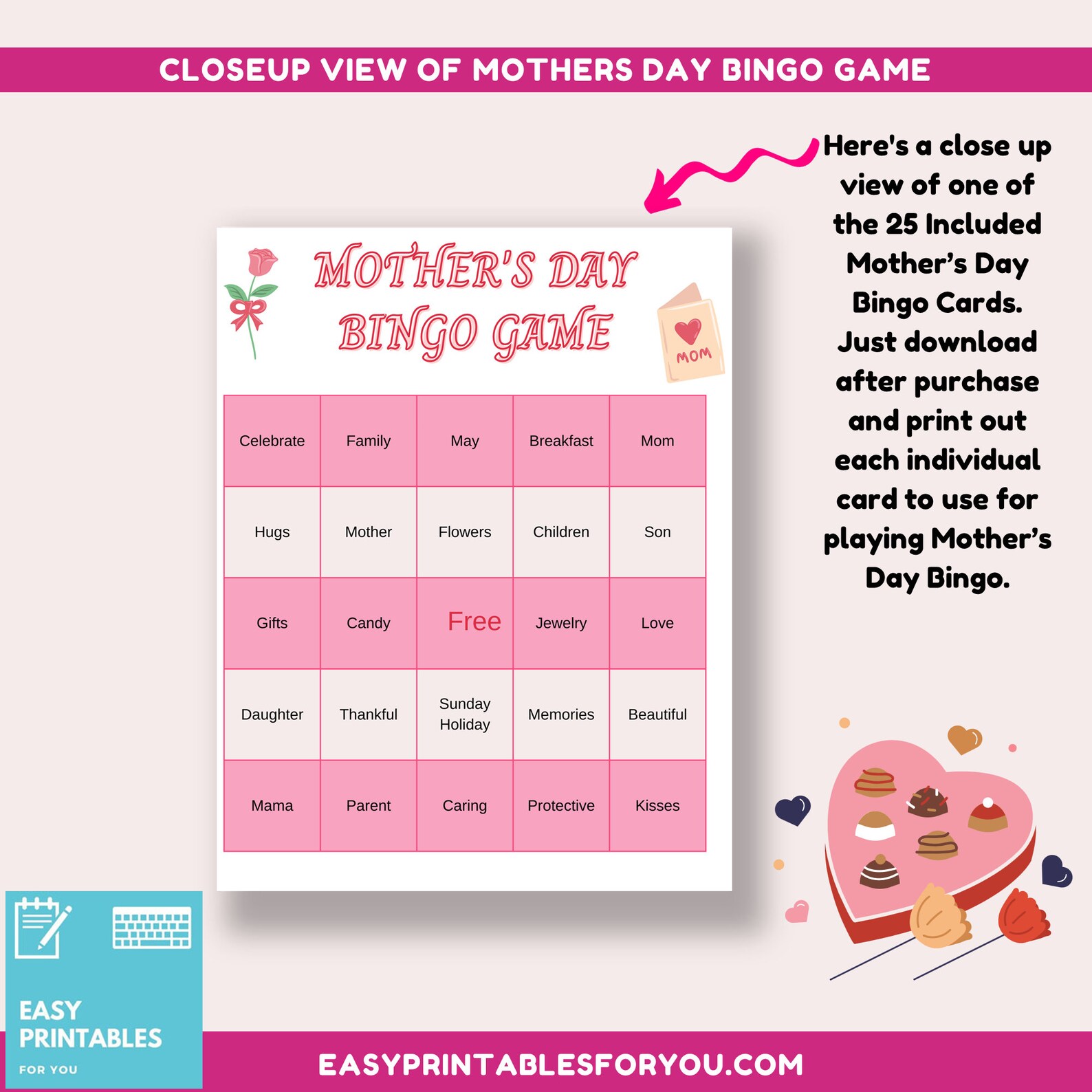 Mother's Day Bingo, Mother's Day Bingo Cards, Mothers Day Games ...