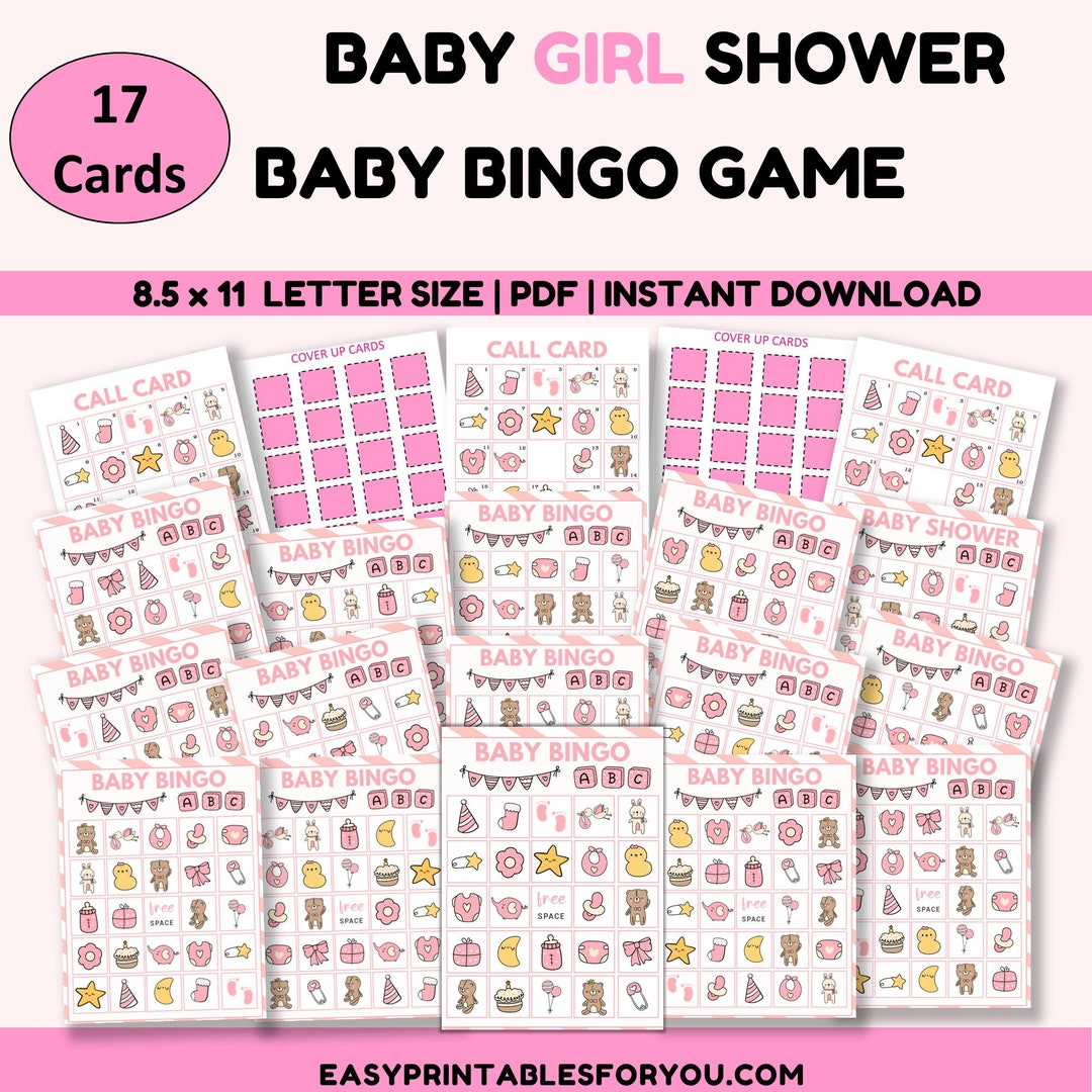 Baby Bingo Printable, Baby Girl Bingo, Baby Bingo Pink, Baby Shower ...