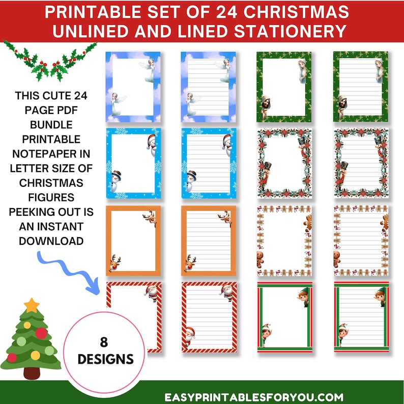 Printable Christmas Stationery, Christmas Stationary Digital Download ...