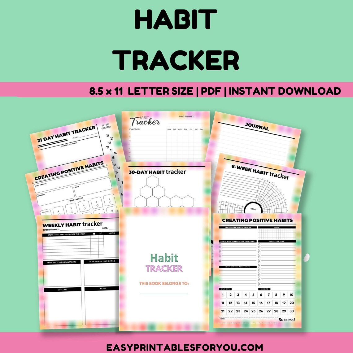 Habit Tracker Printable, Digital Habit Tracker, Daily Habit Tracker ...