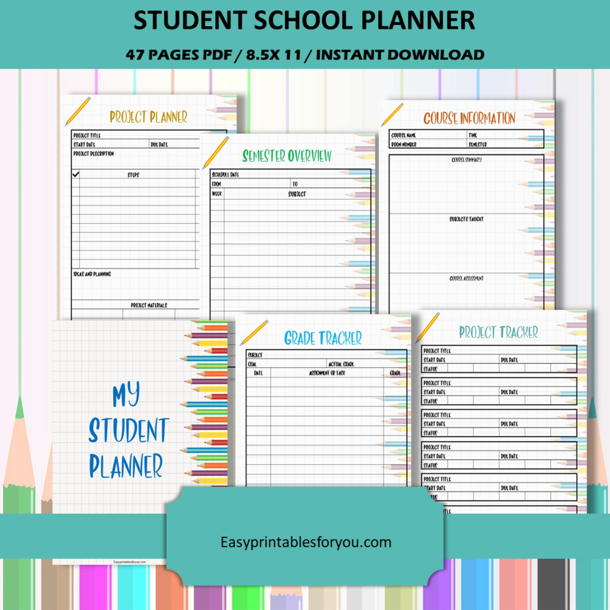 Printable Student Planner: 47-page Homeschool Organizer (PDF Download ...