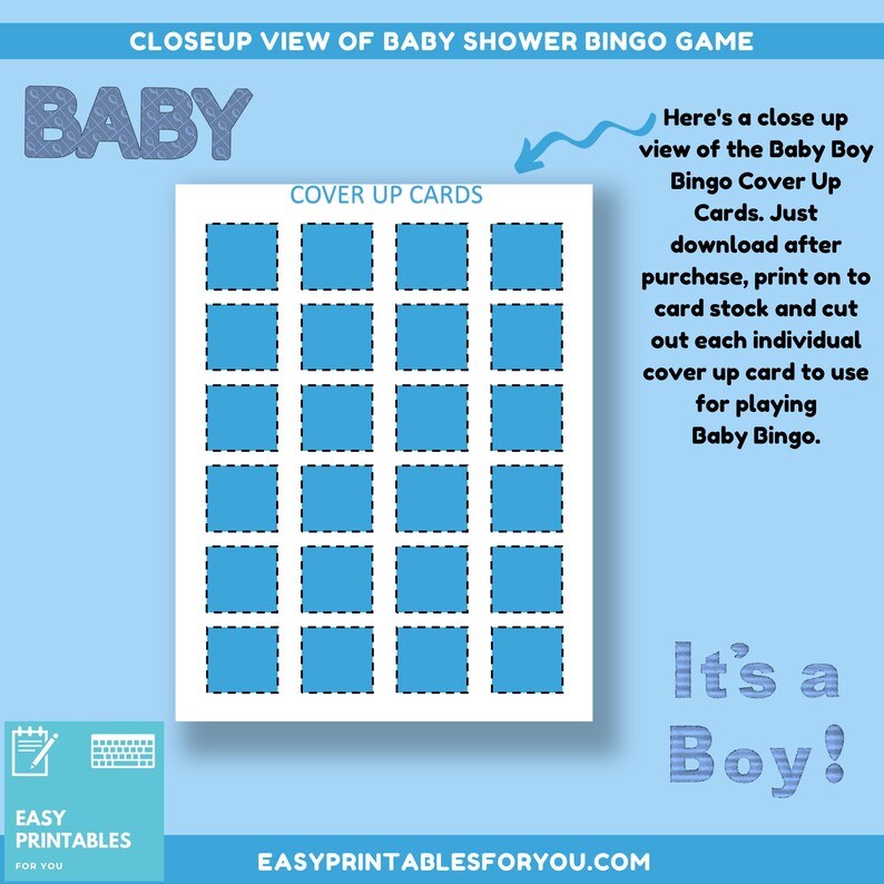 Baby Boy Bingo Printable, Baby Boy Bingo Game, Baby Shower Bingo Game ...