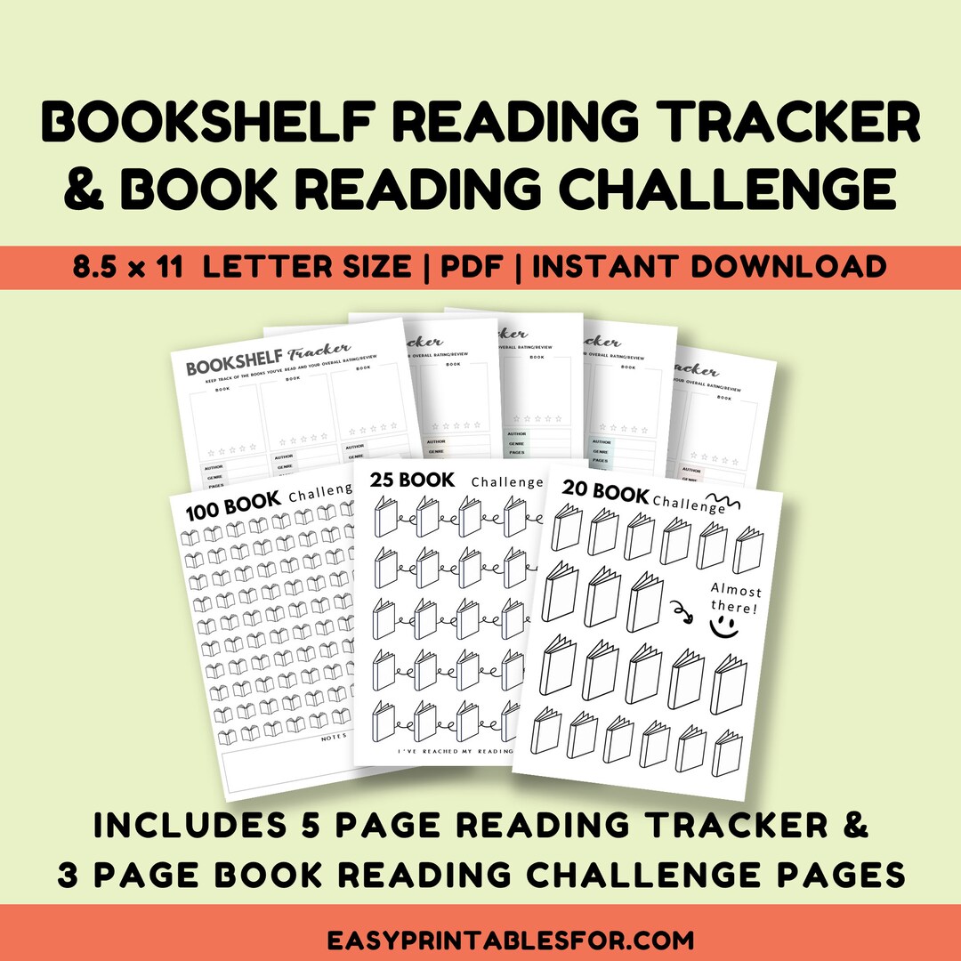 Book Reading Tracker, Book Challenge, Book Reading Planner, Book ...