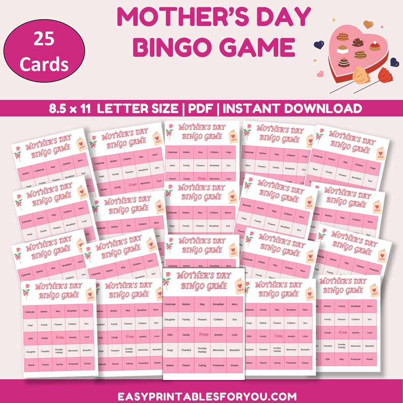 Mother's Day Bingo, Mother's Day Bingo Cards, Mothers Day Games ...