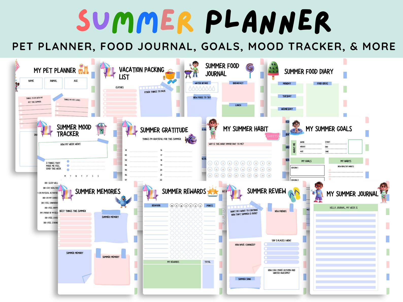 Kids Summer Planner Printable Summer Bundle, Summer Checklist ...