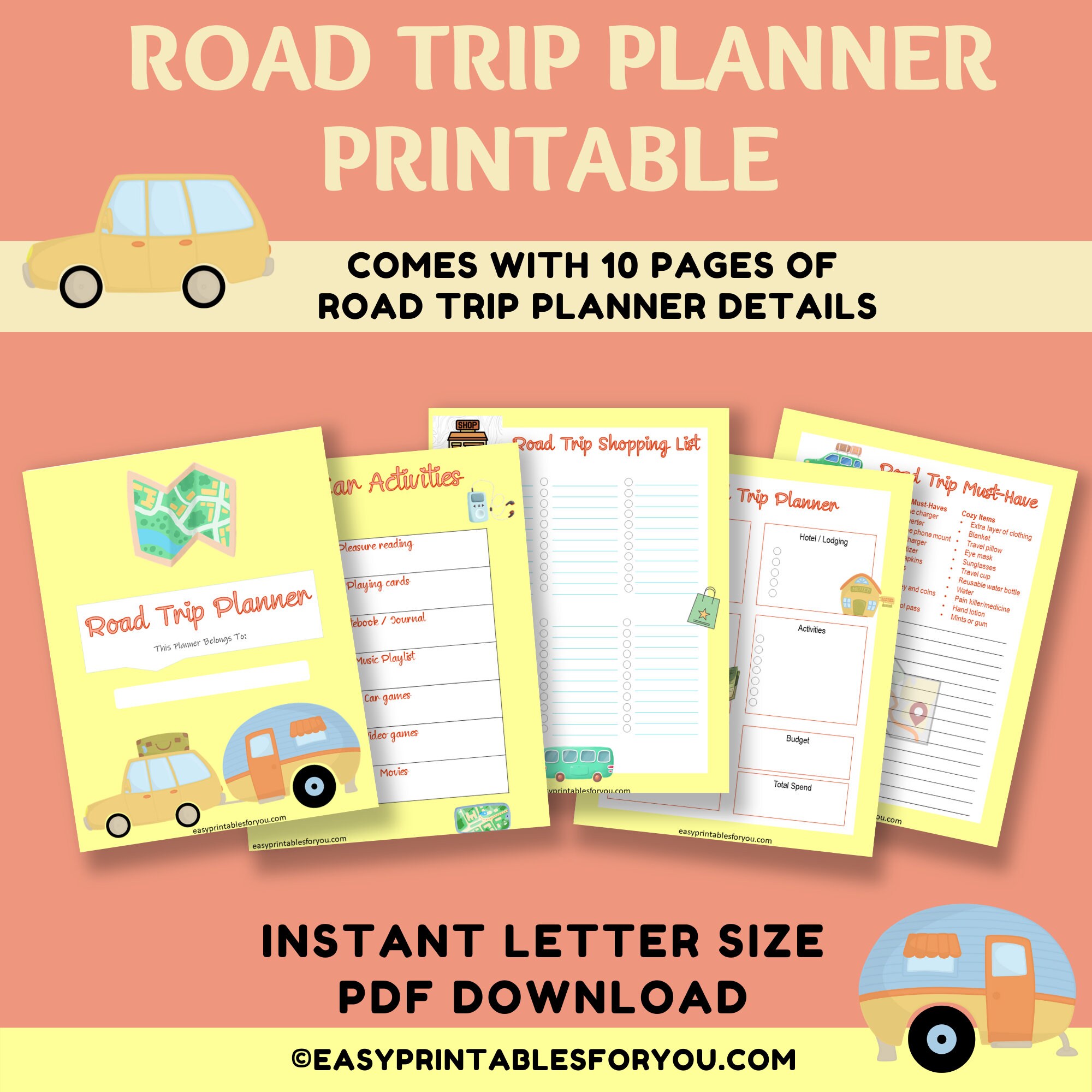 Road Trip Planner With Planner Stickers Travel Planner - Etsy