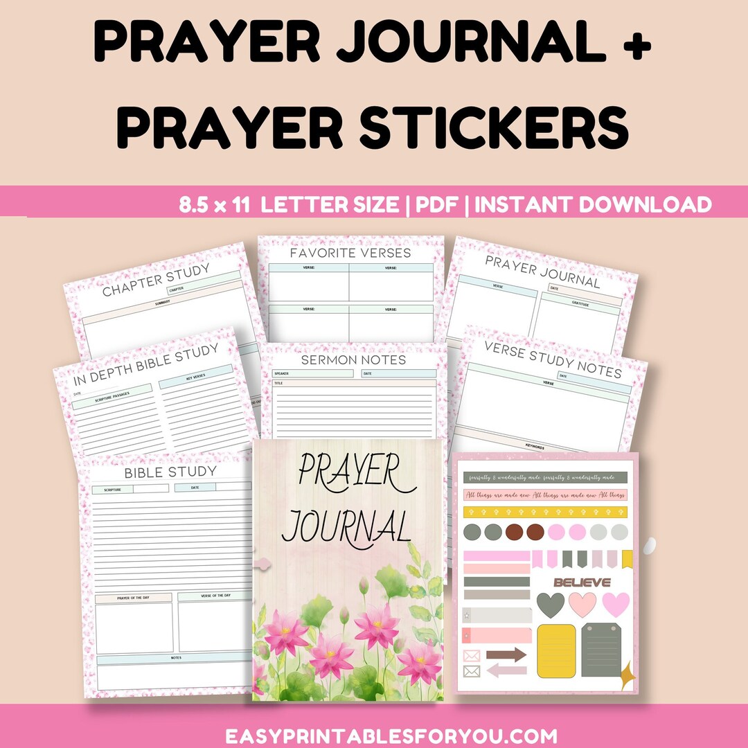 Prayer Journal Printable: Bible Study, Sermon Notes, Stickers (PDF) - Etsy
