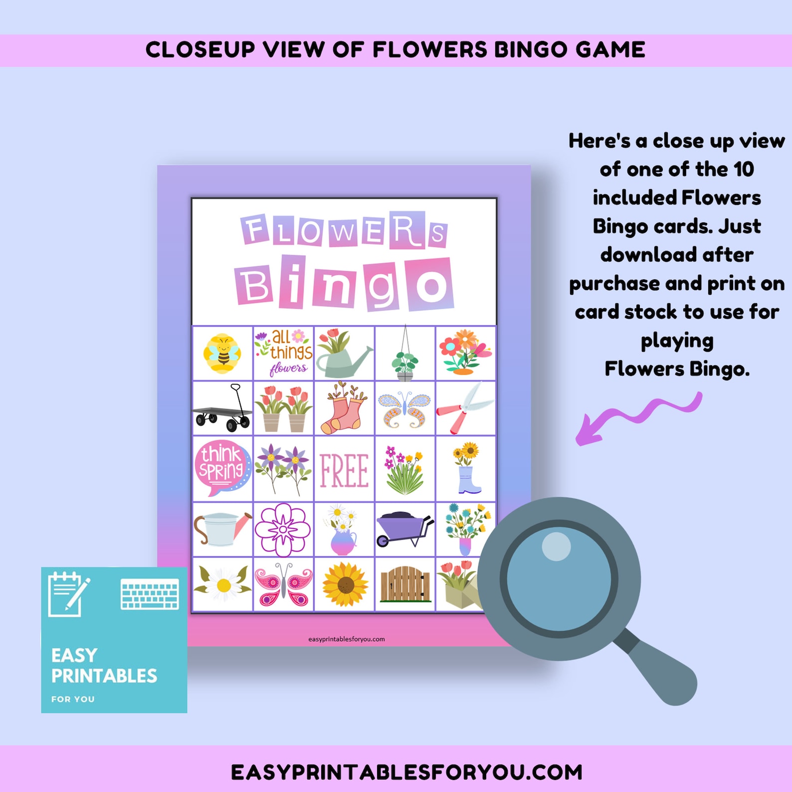 Flowers Bingo | Bingo Game Printable | Bingo Game Set | Bingo Cards ...