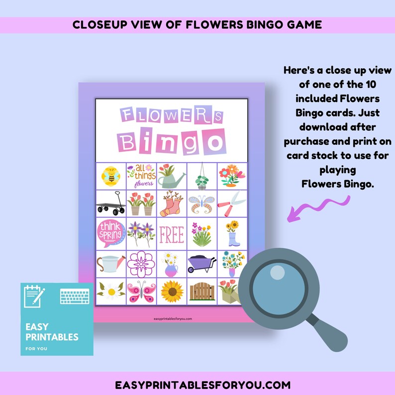 Flowers Bingo | Bingo Game Printable | Bingo Game Set | Bingo Cards ...