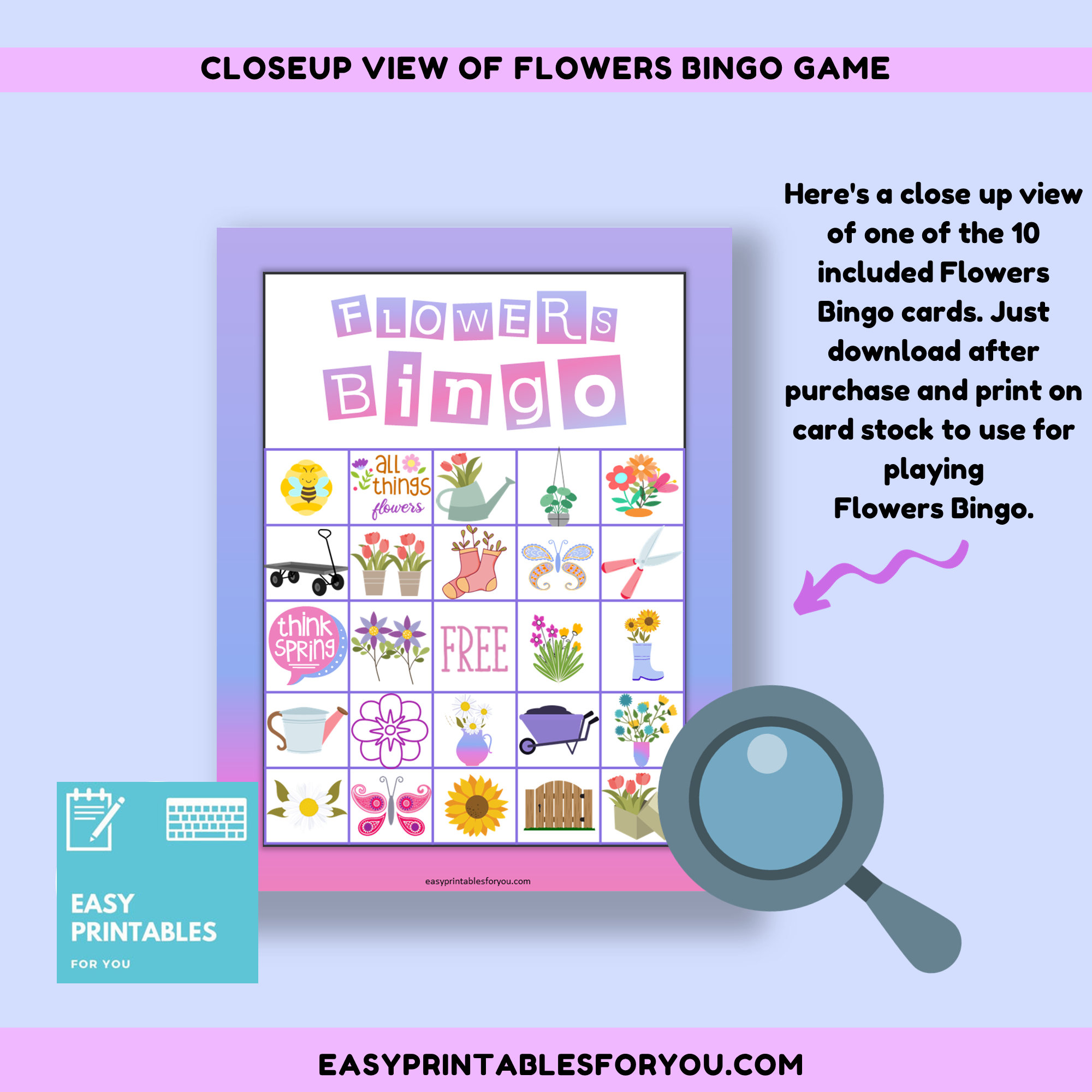 Flowers Bingo | Bingo Game Printable | Bingo Game Set | Bingo Cards ...