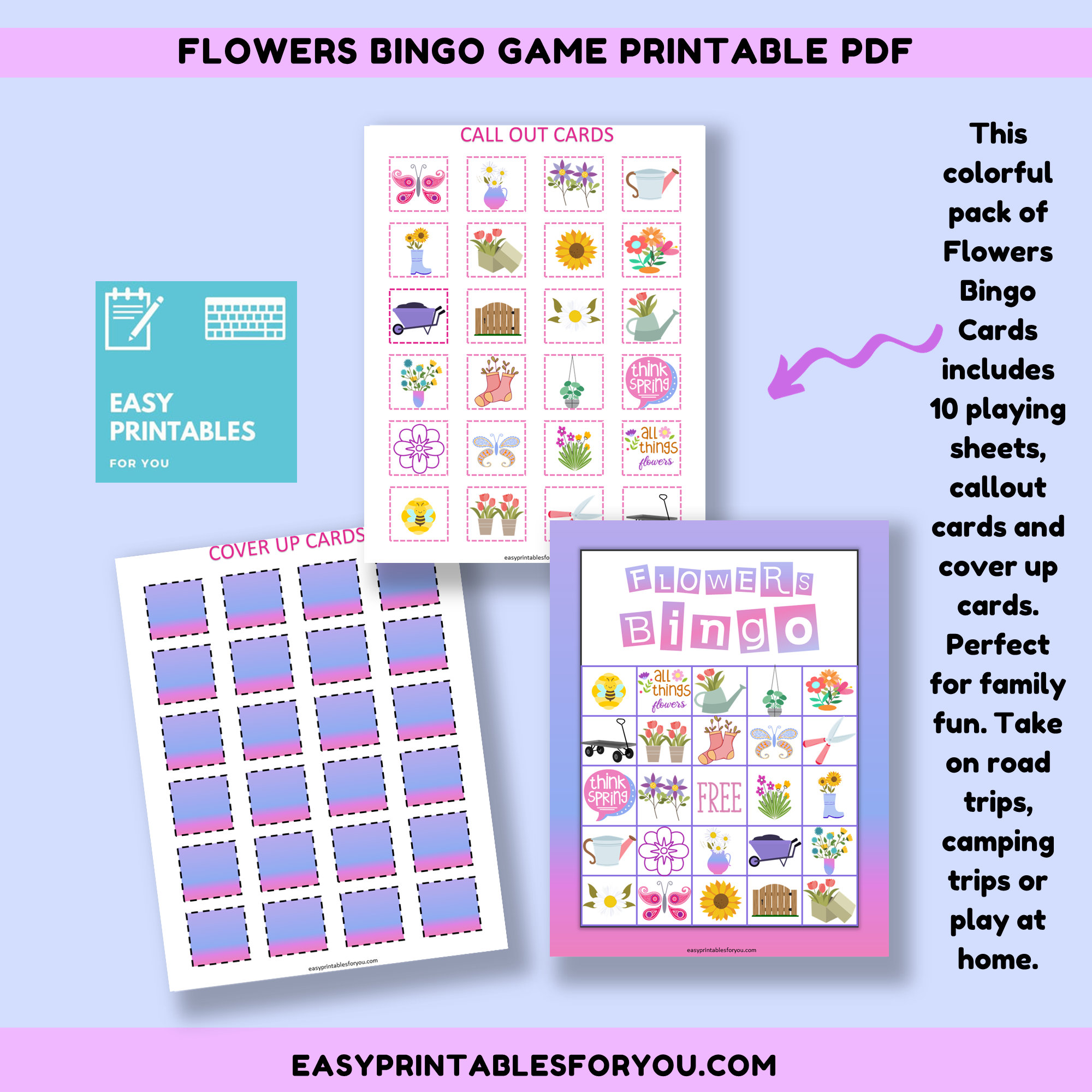 Flowers Bingo | Bingo Game Printable | Bingo Game Set | Bingo Cards ...