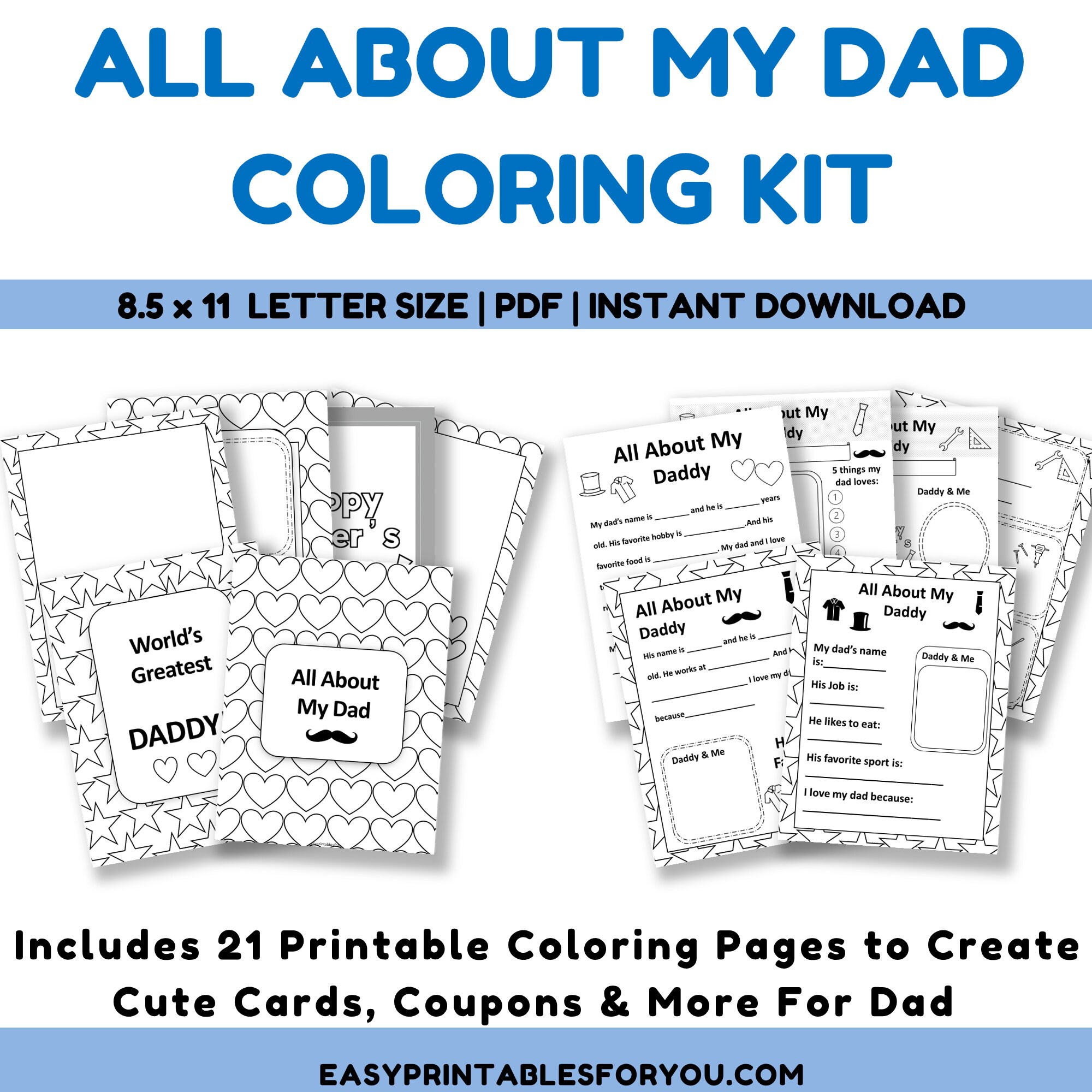 Father's Day Coloring Card: 21-page 'all About Dad' Kit (PDF) - Etsy