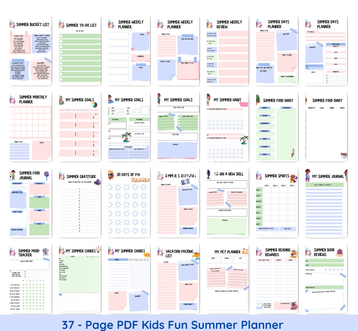 Kids Summer Planner Printable: 37-page Activity Bundle (PDF) - Etsy