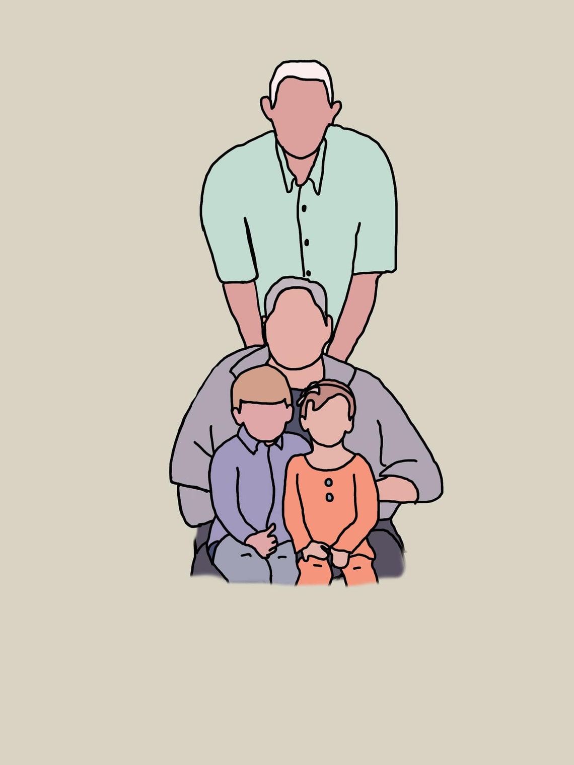 Faceless Group Portrait Print, Custom Portrait From Photo, Digital ...