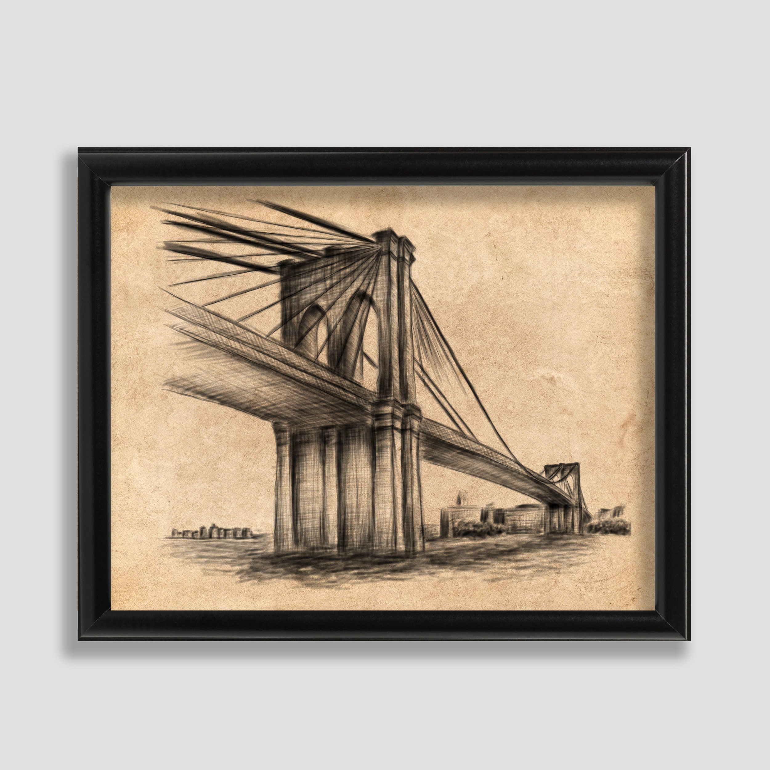 Brooklyn Bridge Drawing Sketch Art Hand Drawn Art Famous | Etsy