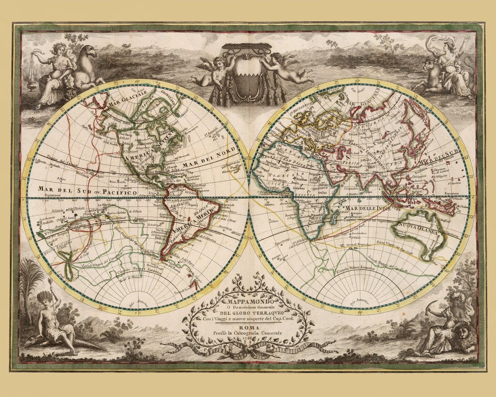 Vintage World Map East and West Hemisphere Detailed Old World | Etsy