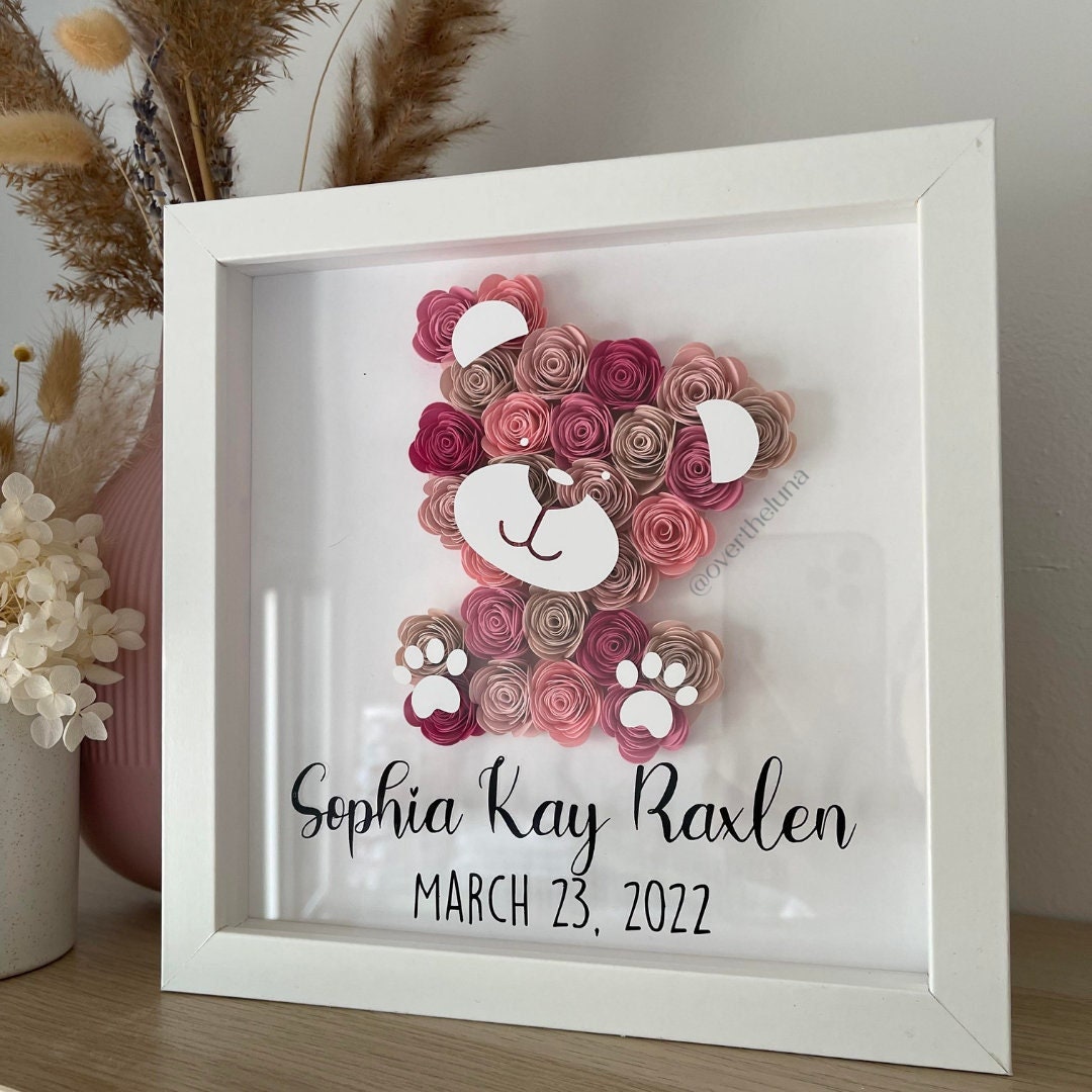 Teddy Bear Flower Box | Rose Box | Paper Flower Shadow Box | Gift for ...