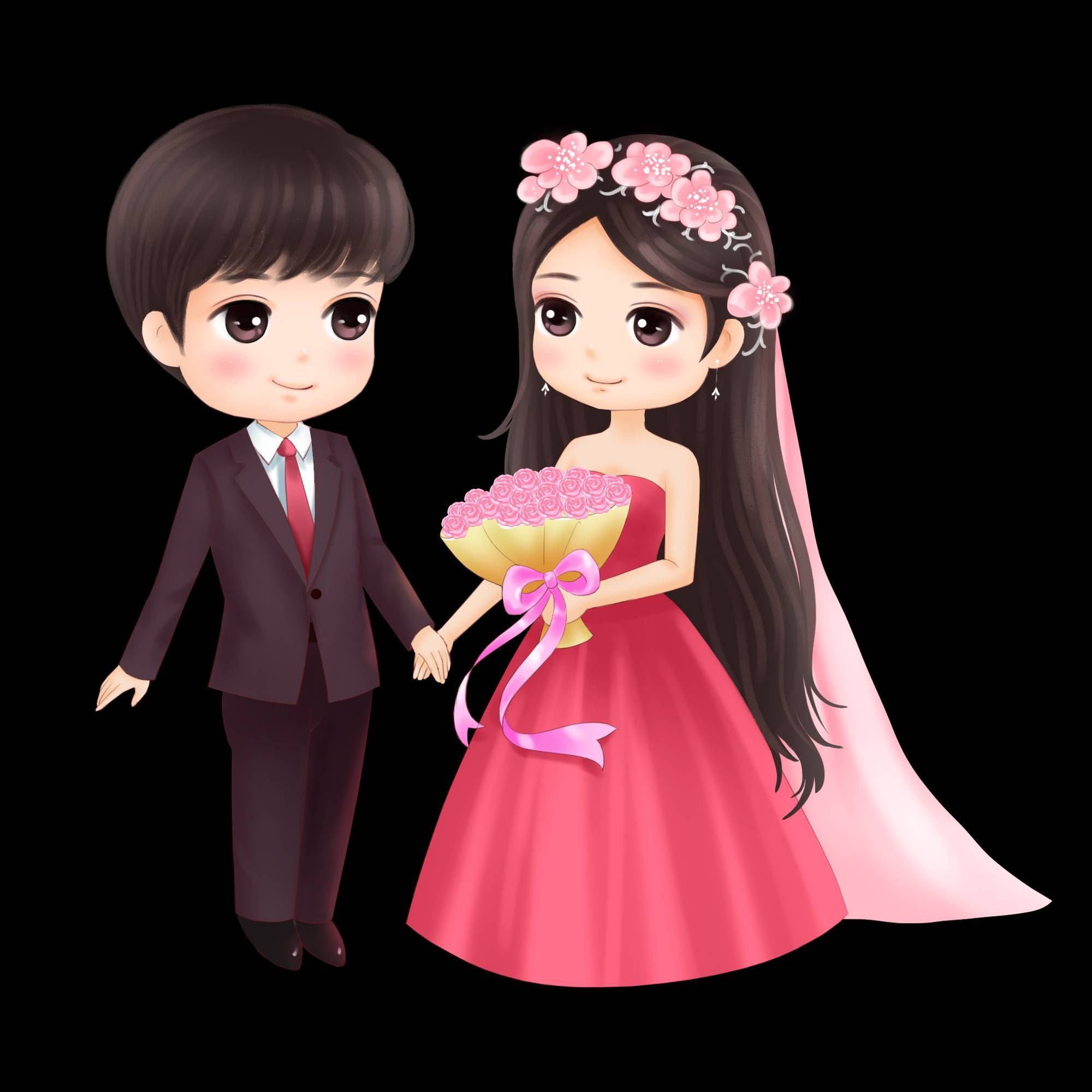 Couple Wedding in Anime Style Custom Portrait Family | Etsy