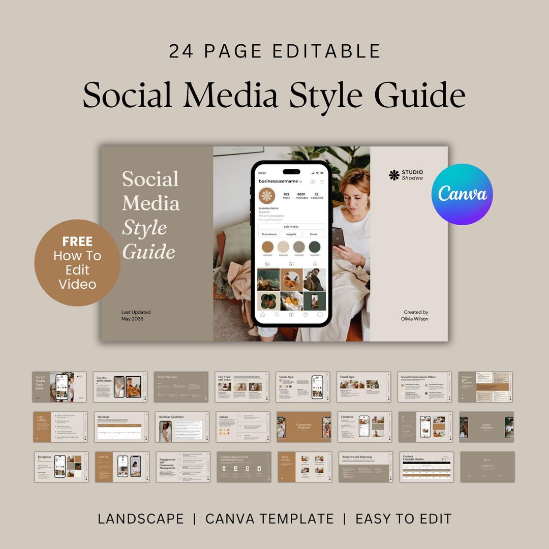 Editable Social Media Style Guide Template: Canva Design (1920x1080px ...