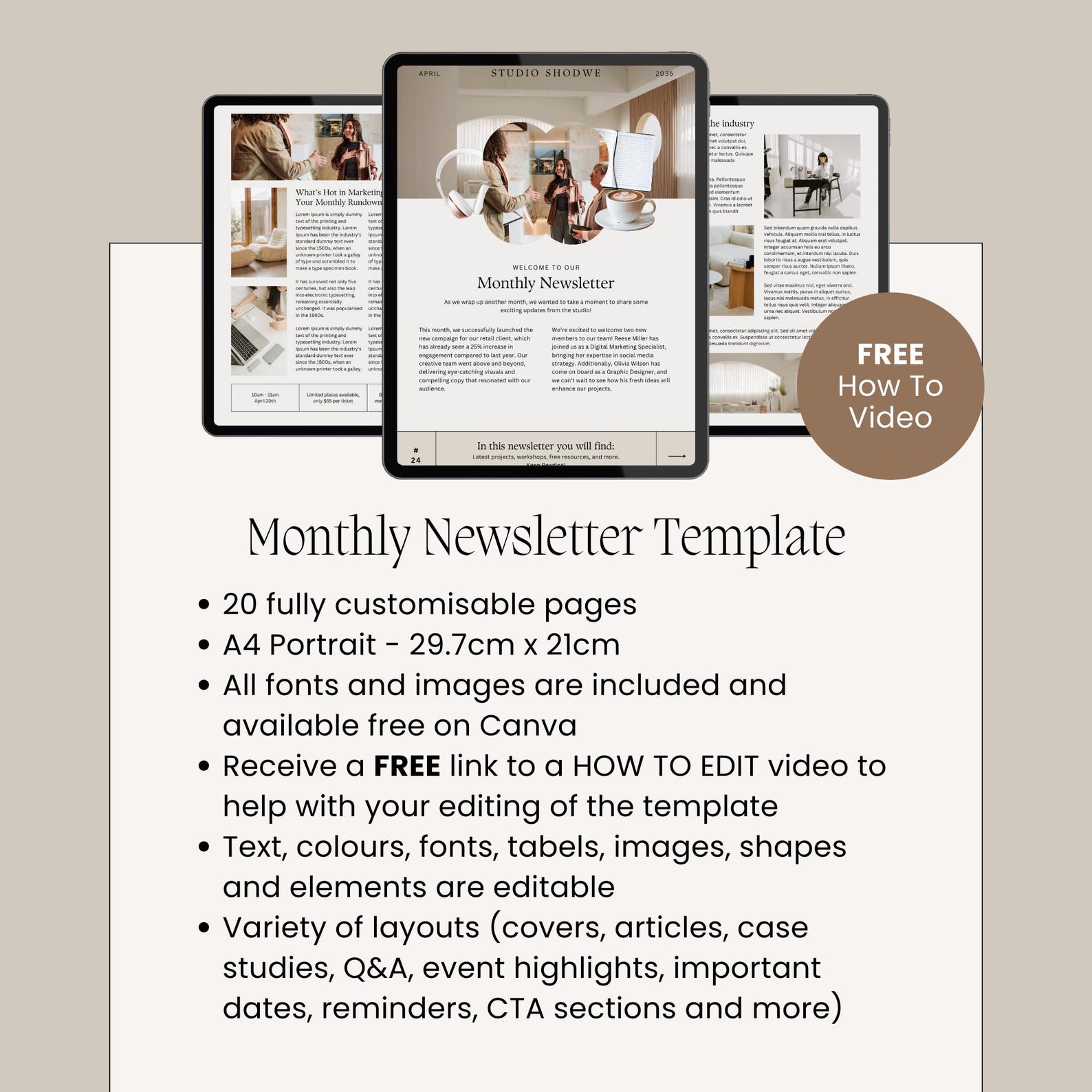 20 Page Monthly Newsletter Editable Canva Template in an Aesthetic ...