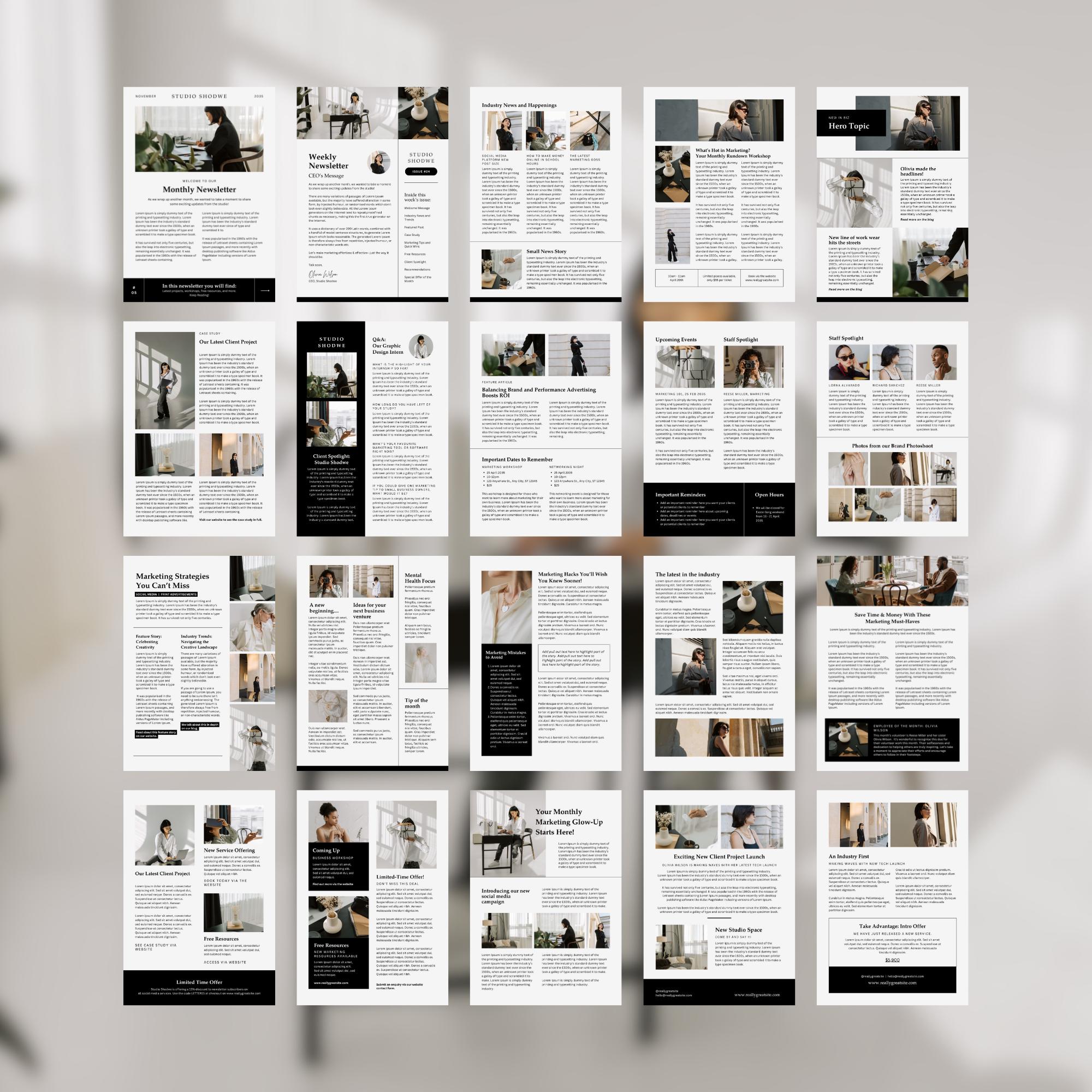 Editable Monthly Newsletter Template: Chic Minimalist Design (canva, A4 ...