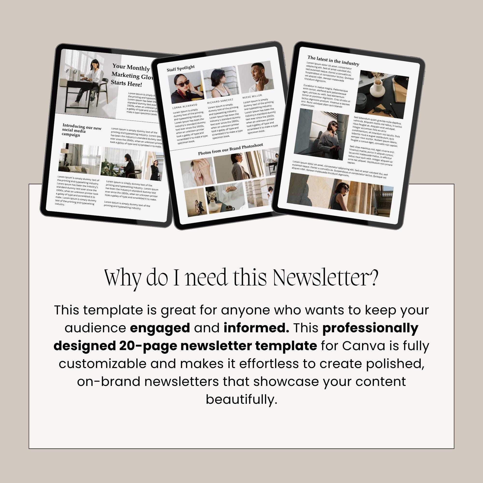 Editable Monthly Newsletter Template: Chic Minimalist Design (canva, A4 ...