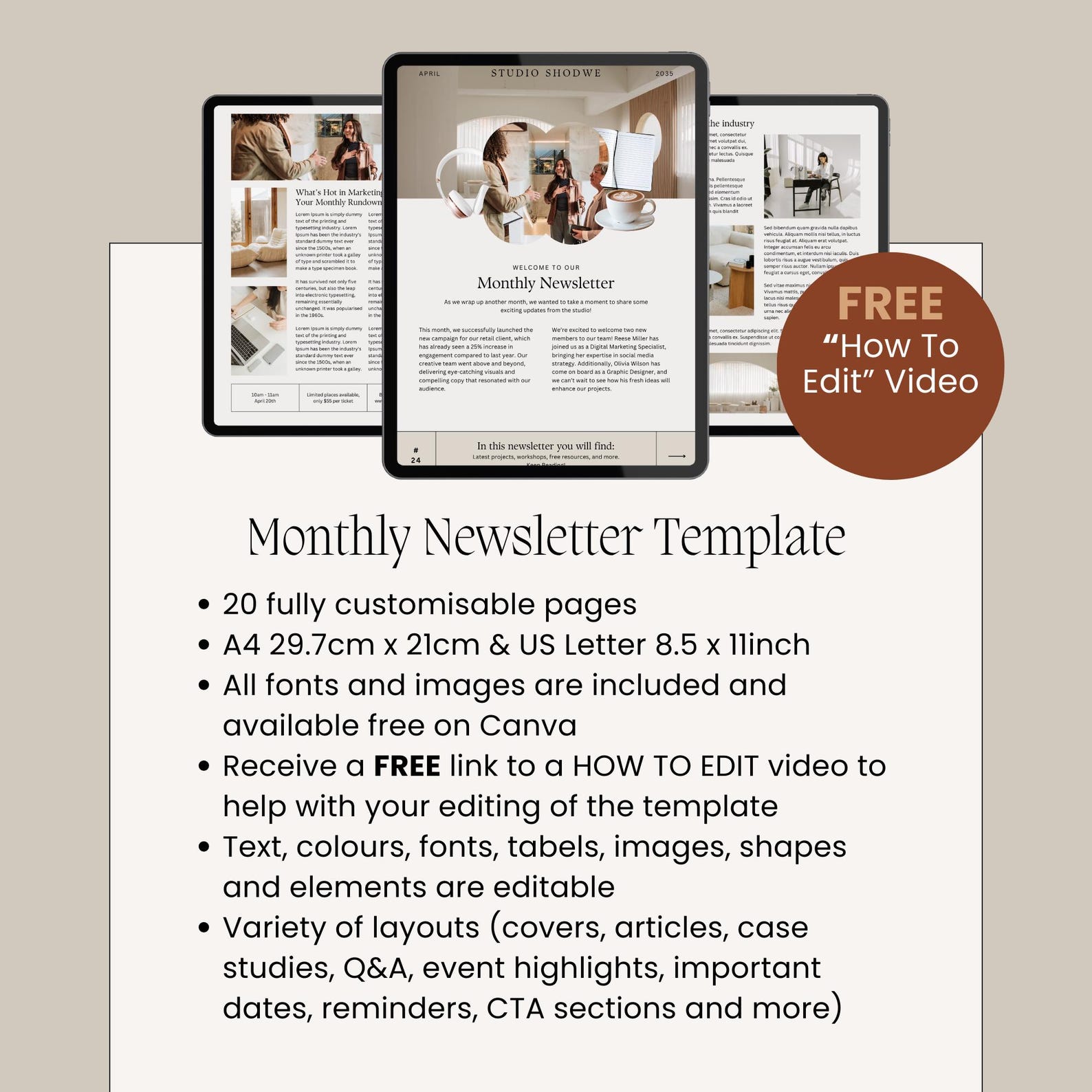 20 Page Monthly Newsletter Editable Canva Template in an Aesthetic ...