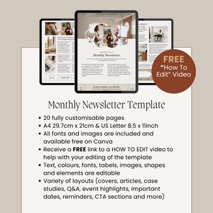 20 Page Monthly Newsletter Editable Canva Template in an Aesthetic ...