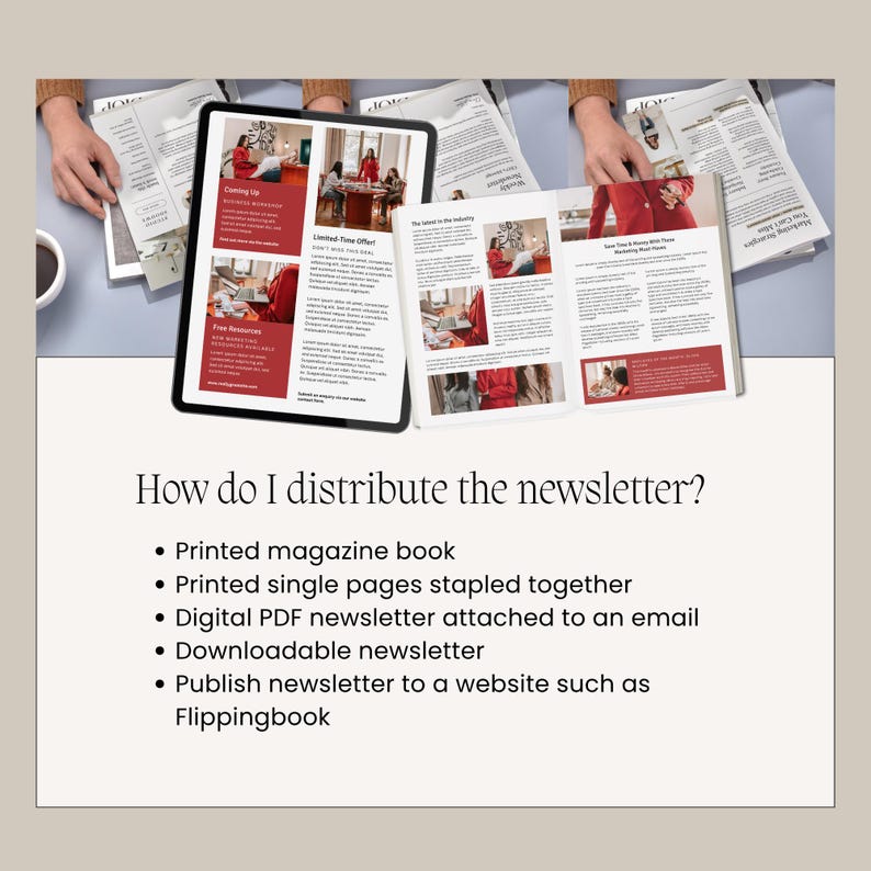 Feminine Red Newsletter Canva Template: 20-page A4 Design (digital ...
