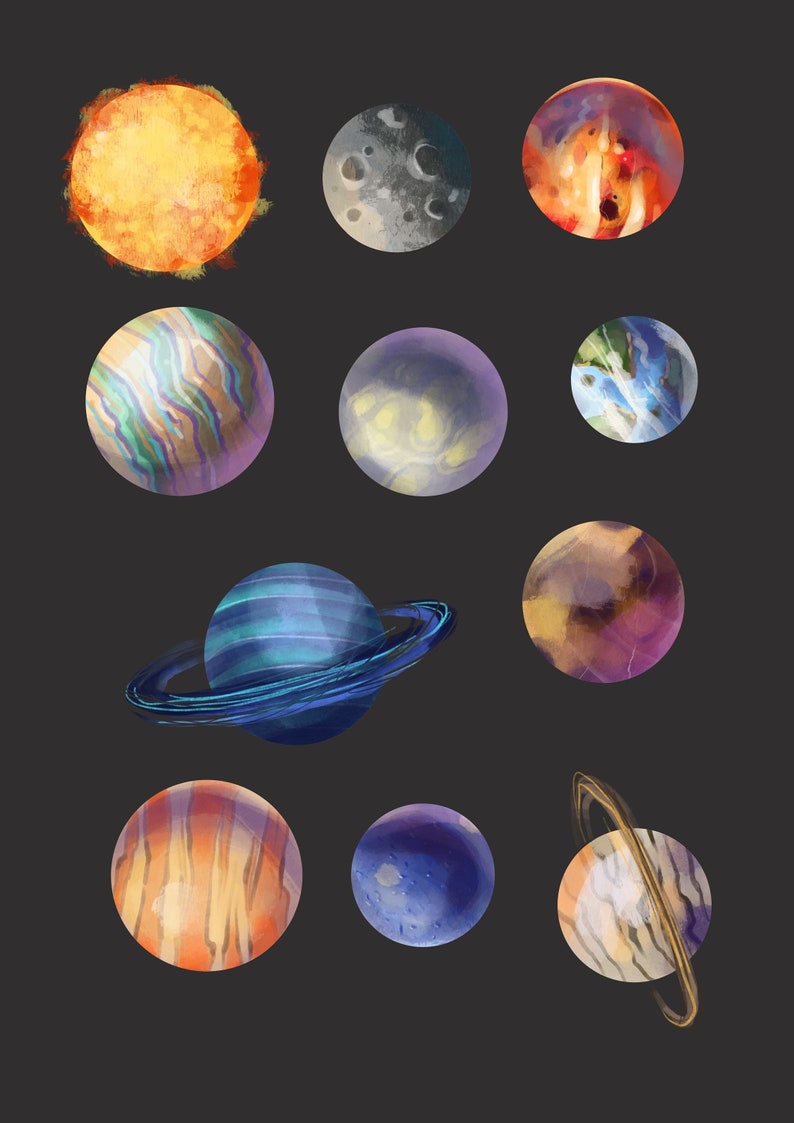 Planets Edible Cake Toppers Space Cake 10 Planets Moon - Etsy