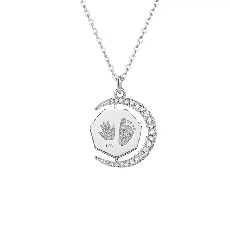 Solid Gold Baby Handprint and Footprint Necklace,moon Clock, Baby ...