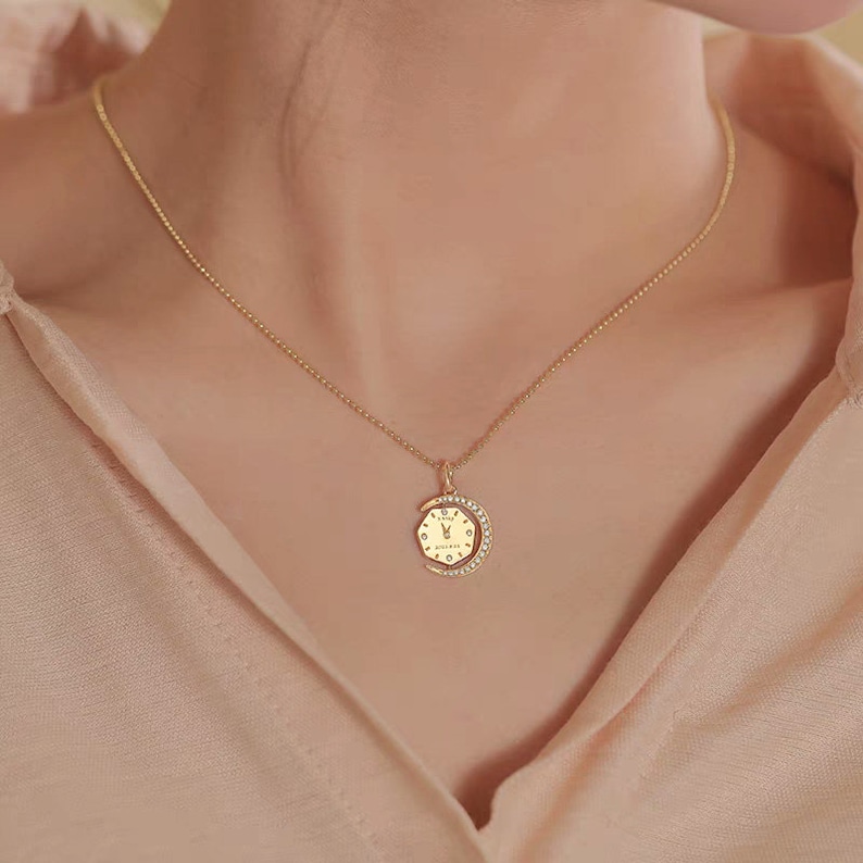 Solid Gold Baby Handprint and Footprint Necklace,moon Clock, Baby ...