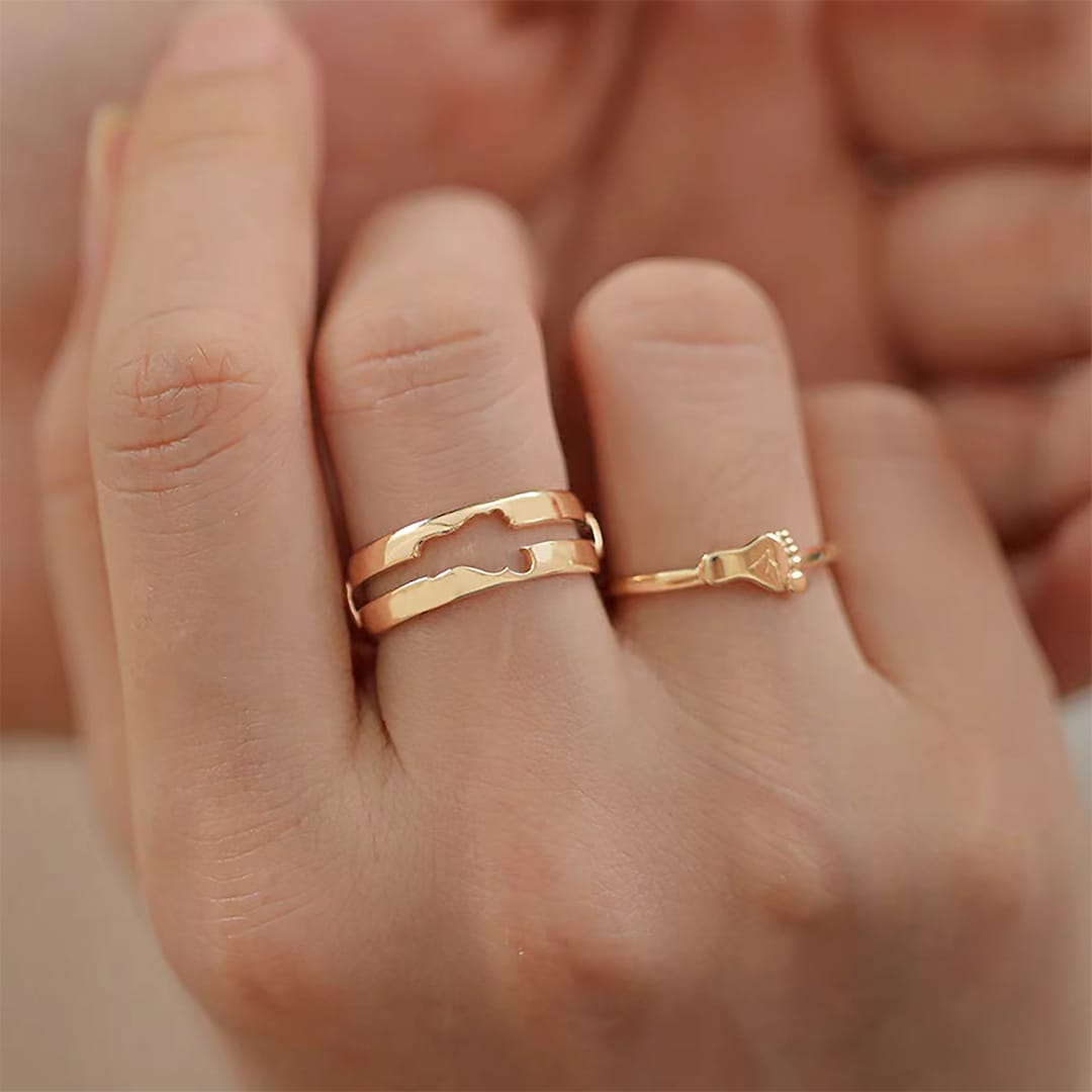 Solid Gold Baby Handprint Ring Set, Baby Keepsake Ring Set, Baby ...