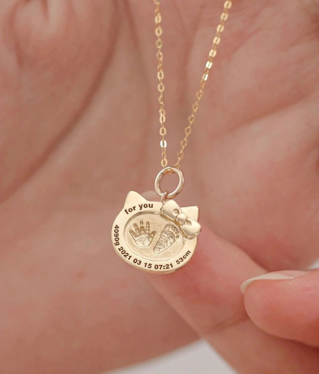 Solid Gold Baby Handprint and Footprint Necklace, Baby Keepsake Jewelry ...