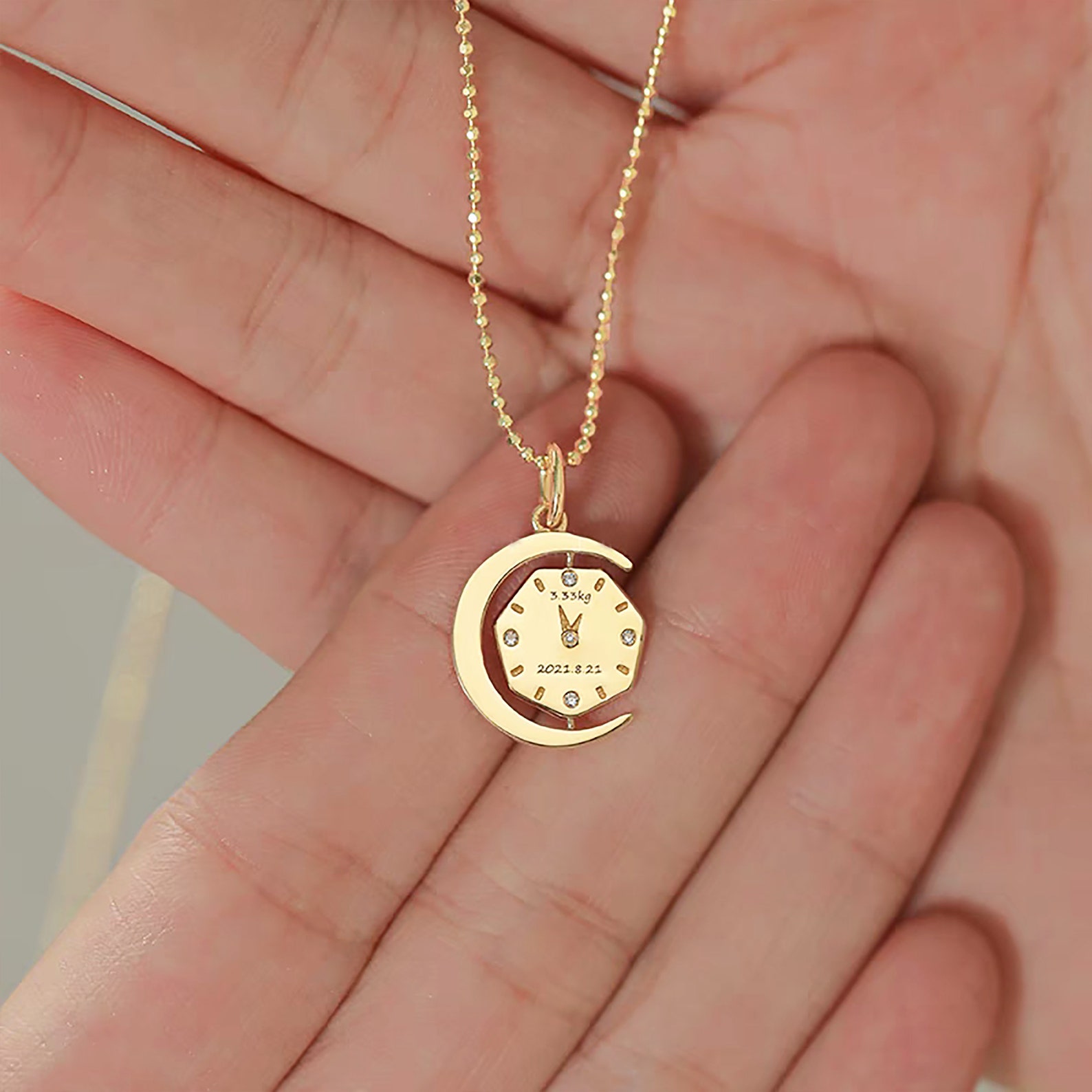 Solid Gold Baby Handprint and Footprint Necklace,moon Clock, Baby ...