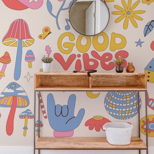 Retro 80s Removable Vinyl Mural / Peel and Stick Groovy Pattern ...