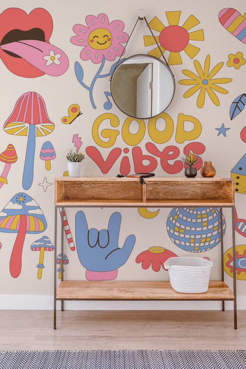 Mural de vinilo removible retro de los años 80 / Pelar y pegar Papel ...