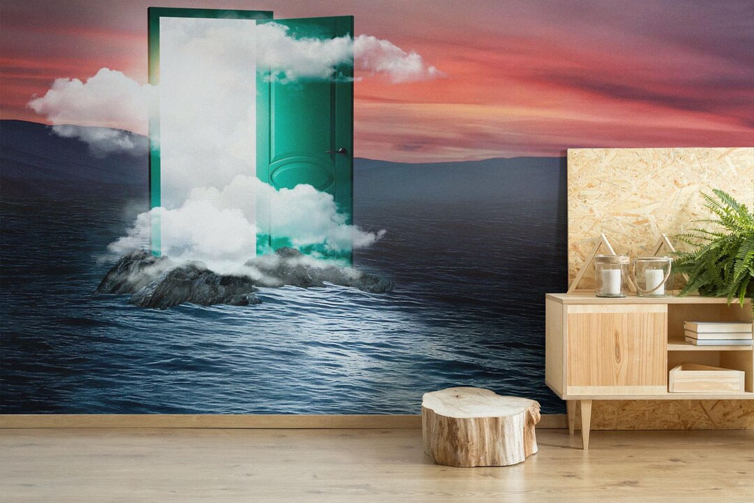 Mythical Door in the Sea Removable Vinyl Mural / Surreal Door Wallpaper ...
