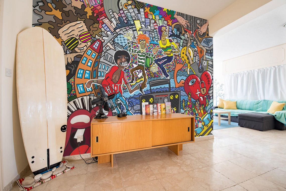 Funky Graffiti Wall Mural – Peel and Stick Street Art Wallpaper - Etsy