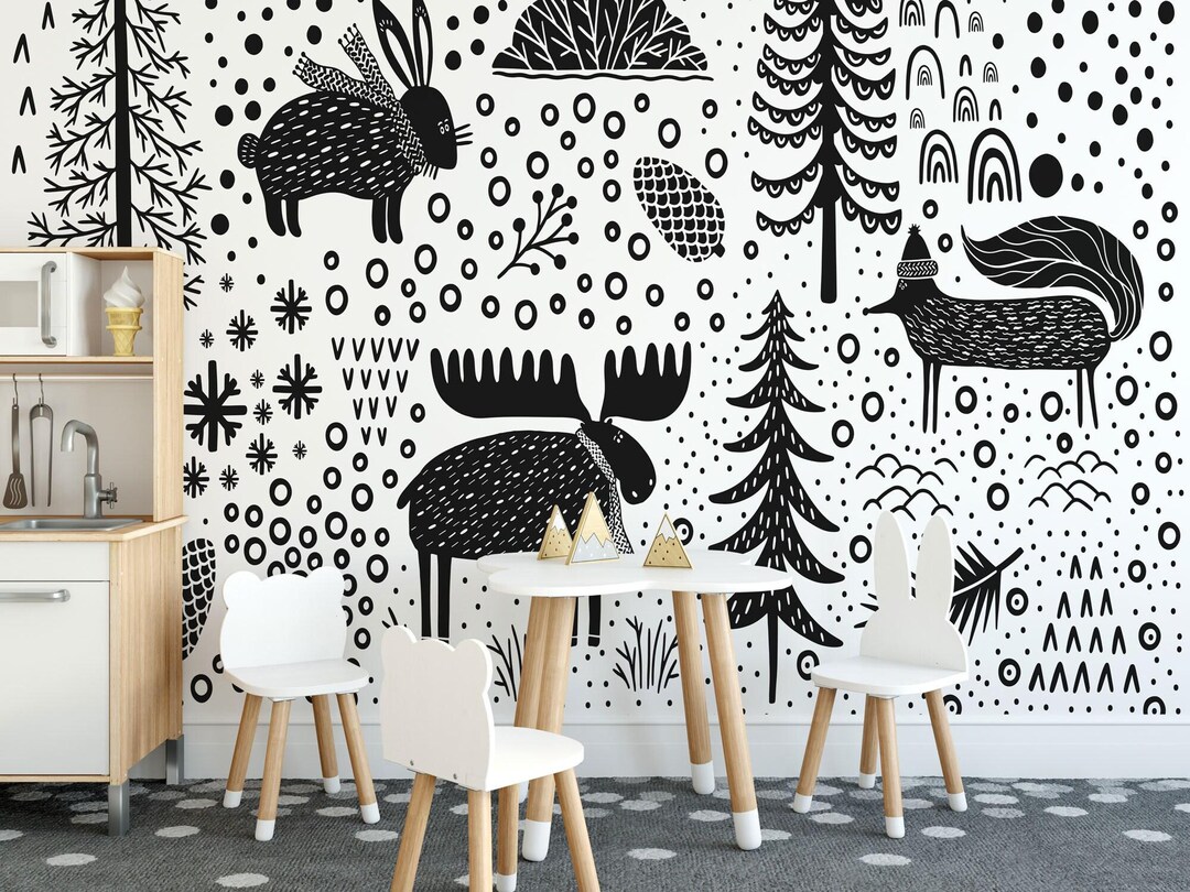 Scandi Forest Removable Vinyl Mural / Peel and Stick Scandinavian ...