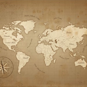 World Map Removable Vinyl Mural / Peel and Stick World Map - Etsy