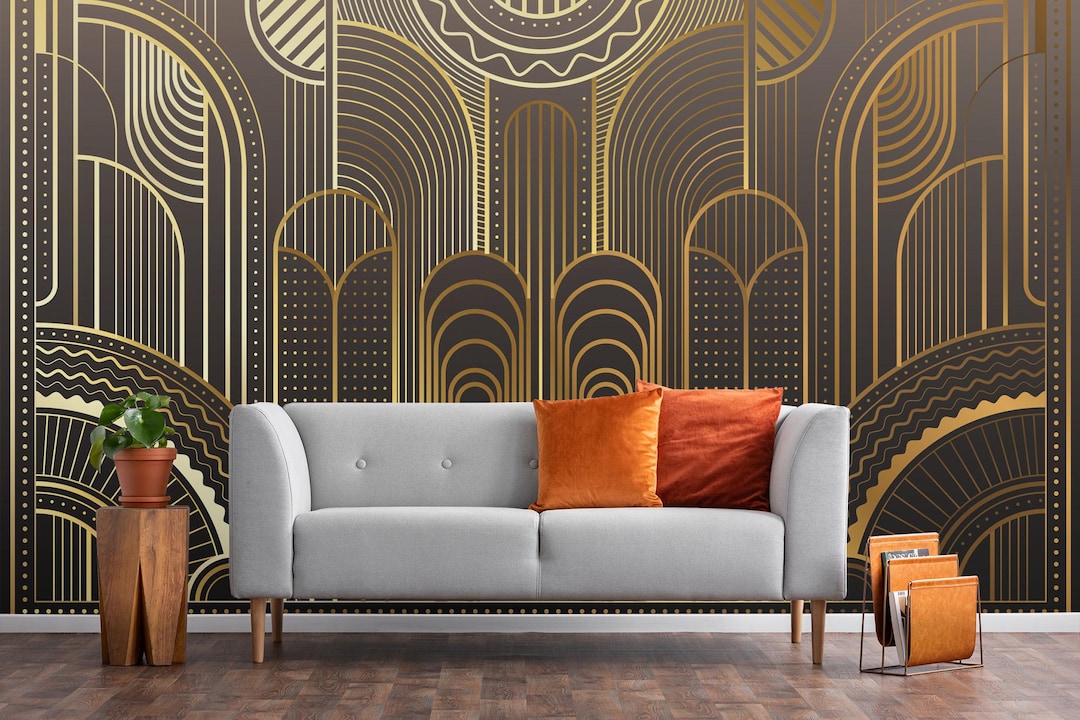 Art Deco Abstract Removable Vinyl Mural / Peel and Stick Golden ...