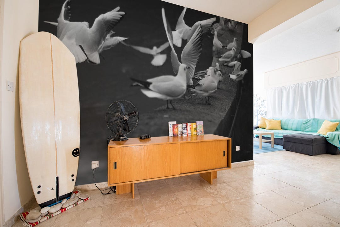 Seagull Removable Vinyl Mural / Peel and Stick Bird Pattern Wallpaper ...