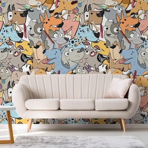 Cartoon Dogs Wallpaper – Playful Pets Wall Mural (removable Self ...