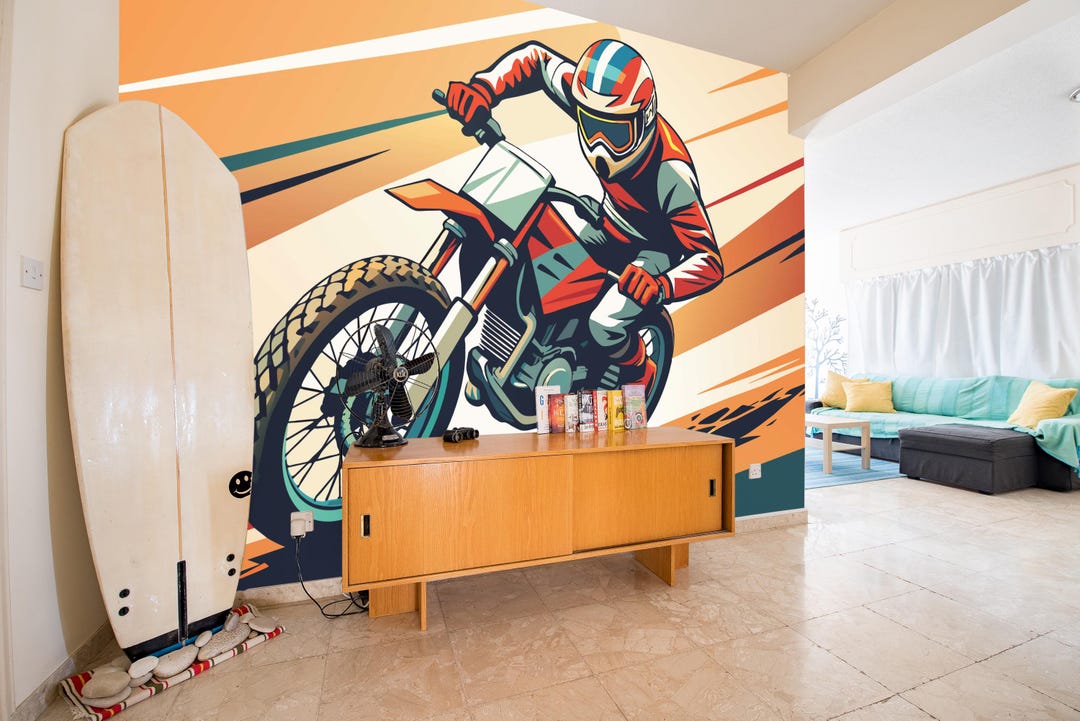Motocross Rider Wall Mural – Peel & Stick Biker Decal - Etsy