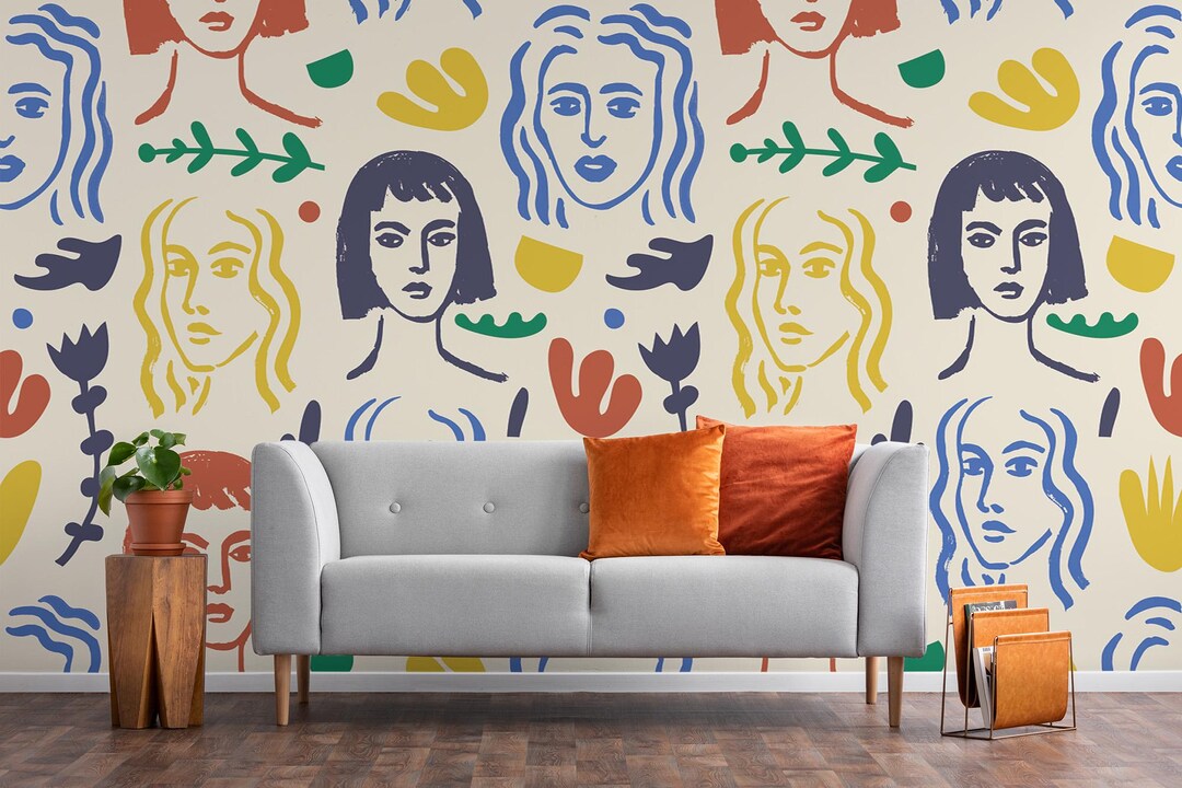Colorful Woman Faces Removable Vinyl Mural / Colorful Silhouettes ...