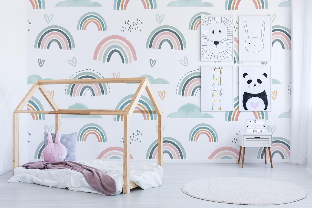 Pastel Rainbow Mural – Boho Peel and Stick Wallpaper - Etsy