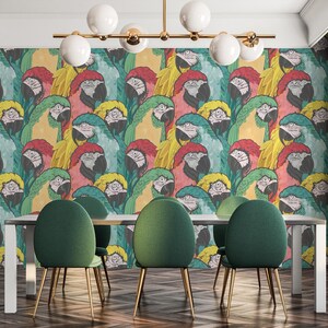 Colorful Parrots Wallpaper / Tropical Bird Wall Mural / Macaw Mural ...