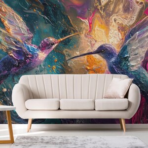 Painted Hummingbirds Mural – Colorful Peel and Stick Wallpaper - Etsy